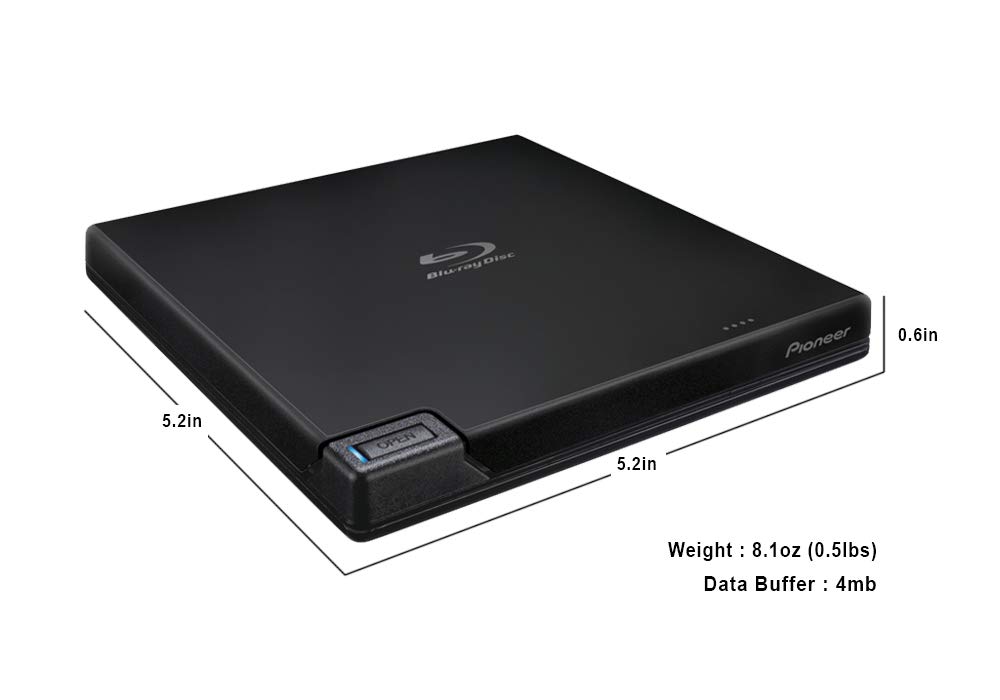 Produplicator Pioneer BDR-XD07UHD Portable 6X Ultra HD 4K Blu-ray Burner External Drive Bundle with Cyberlink Software Download Installation Code and USB Cable - Burns CD DVD BD DL BDXL Discs