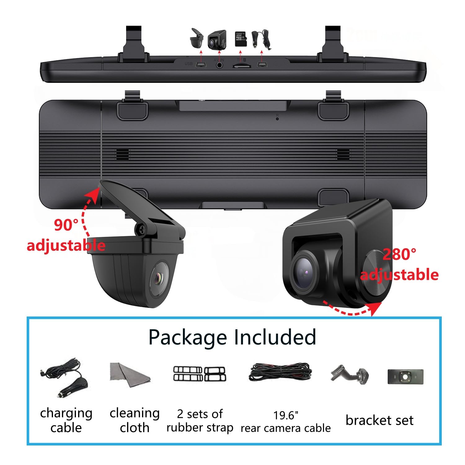 NikoMaku Mirror Dash Cam Front and Rear OEM Design Split Front Camera HDR Full Touch Screen Rear View Mirror Camera 170° Wide Angle Dual Cameras Waterproof ASX Pro