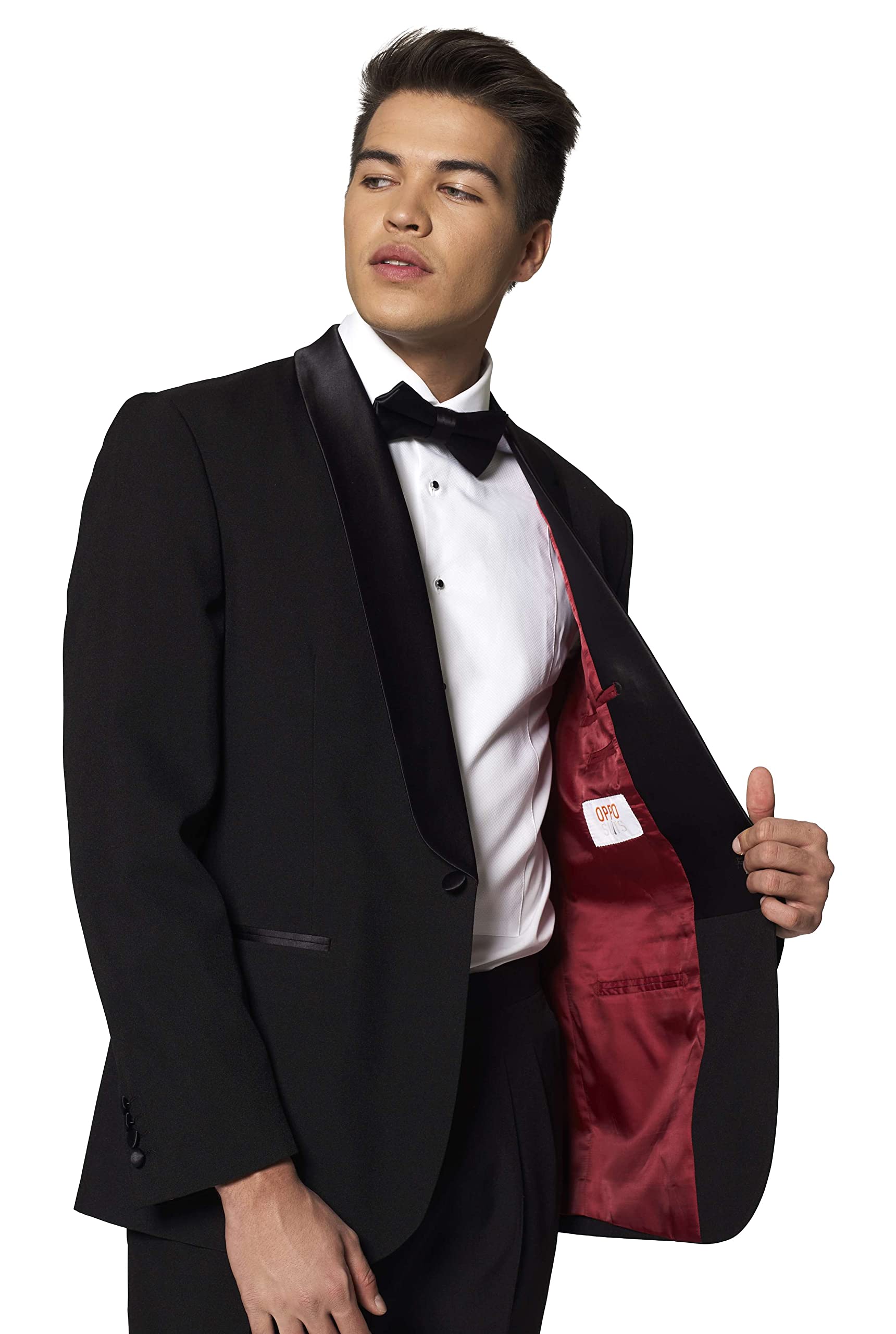 Opposuits Men's Formal Outfit - Premium Tuxedo Suit - Slim Fit - Black - includes Blazer, Pants and Bow Tie