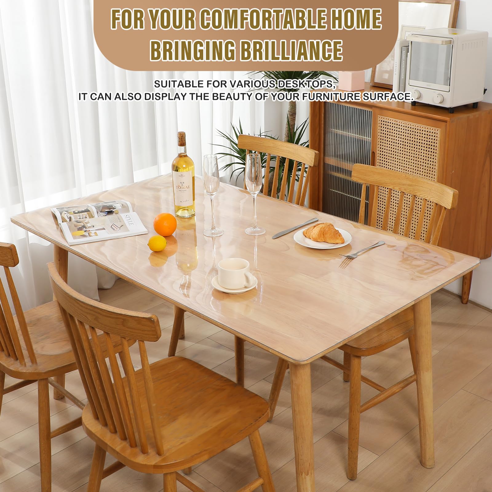 MOCAL Clear Plastic Kitchen Countertop Cover Mat Table Protector Cover Wooden Furniture Tablecloth Wipeable Vinyl PVC Coffee End Table Chair Floors Pad Scratch proof