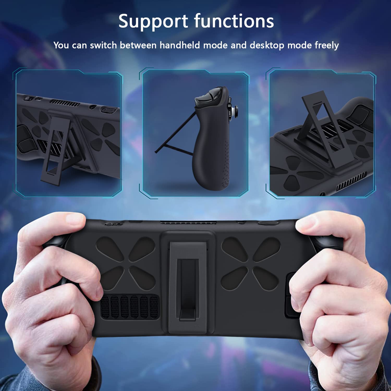Umido Protective Case for Steam Deck with Kickstand, TPC Cover Protector with Non-Slip and Anti-Scratch Protector Steam Deck Accessories - Black
