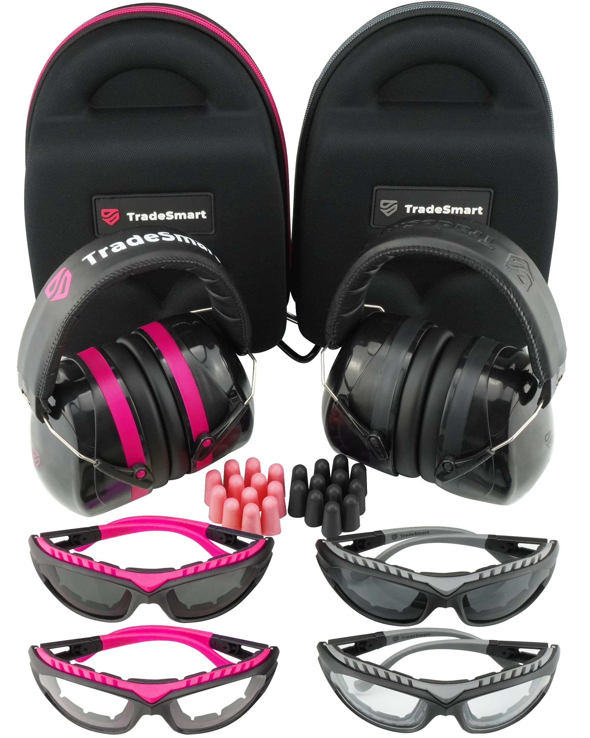 TRADESMART “His & Hers” Gift - Pink & Gunmetal Gray Shooting Ear and Eye Kits, U.S. Certified, for Women & Men