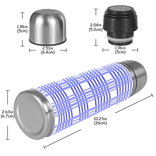 Stainless Steel Leather Vacuum Insulated Mug Purple Plaid Thermos Water Bottle for Hot and Cold Drinks Kids Adults 16 Oz