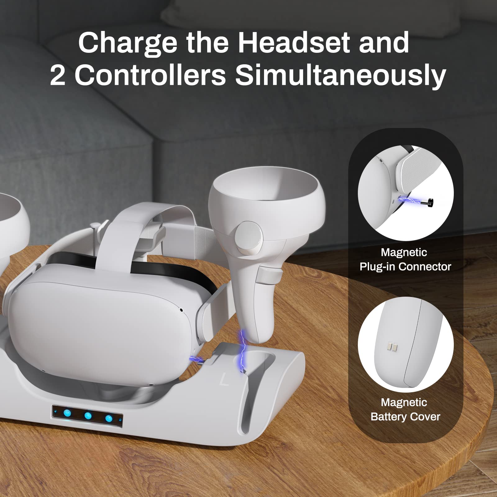 Younik Charging Dock for Quest 2, Charge Controllers and Headset Simultaneously, VR Charger Station Accessories with 2 Rechargeable Controller Batteries