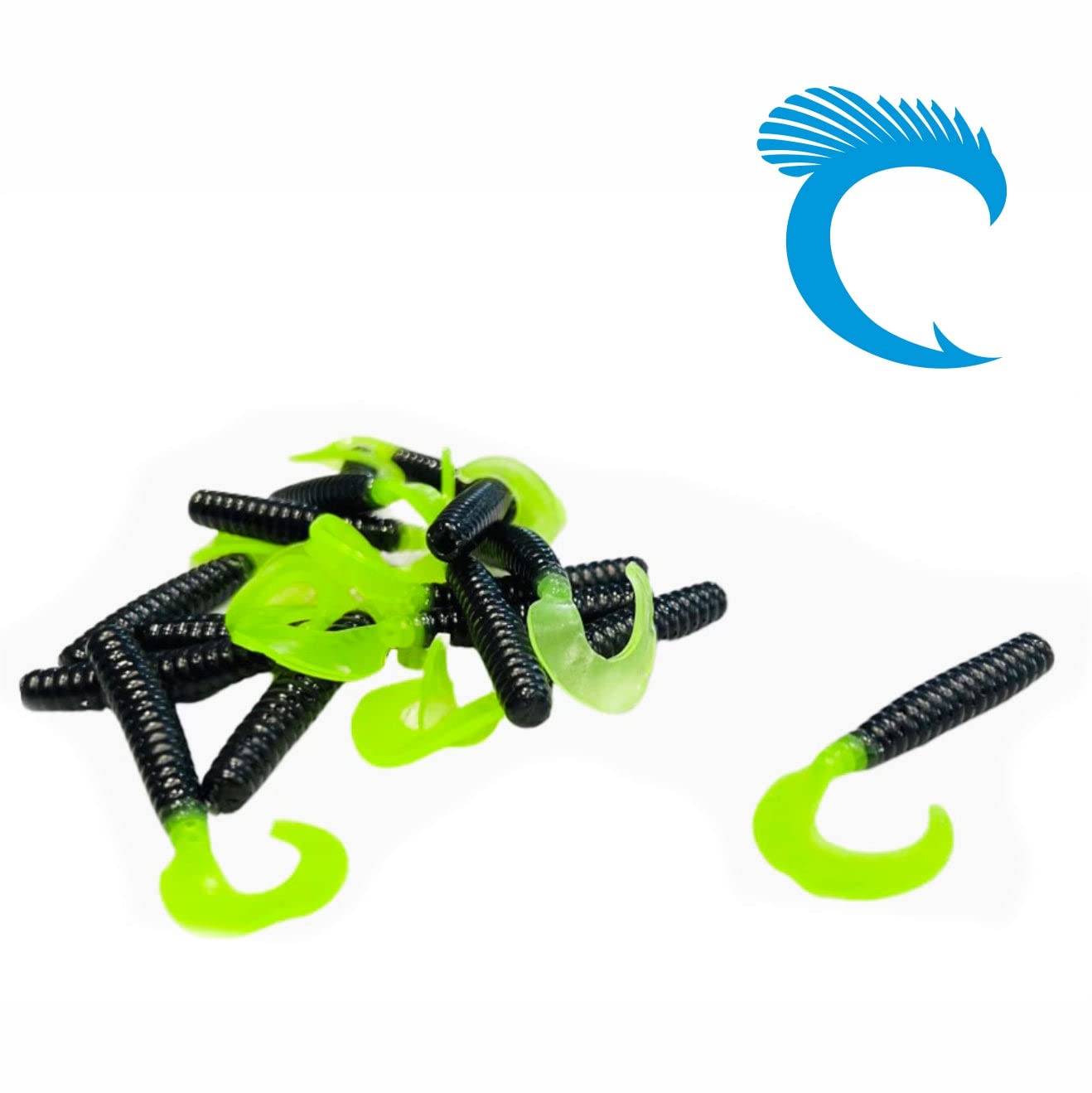Pure Crappie Pig Tail - Black/Chartreuse 2β - 20 Pack β Curly Tail Grub Lure Perfect Soft Plastic Artificial Bait for Crappie, Walleye, Smallmouth Bass and Many Species of Fish