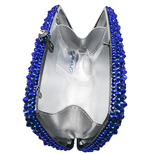 ZHUHW Women Blue Crystal Evening Clutch Purse and Handbag with Spikes Wedding Diamond Metal Clutches