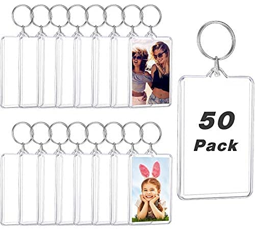Yaomiao Acrylic Photo Frame Keychain Holder Photo Picture Insert Blank Keyring for DIY Craft(1.3 x 2 Inch,50 Pieces)