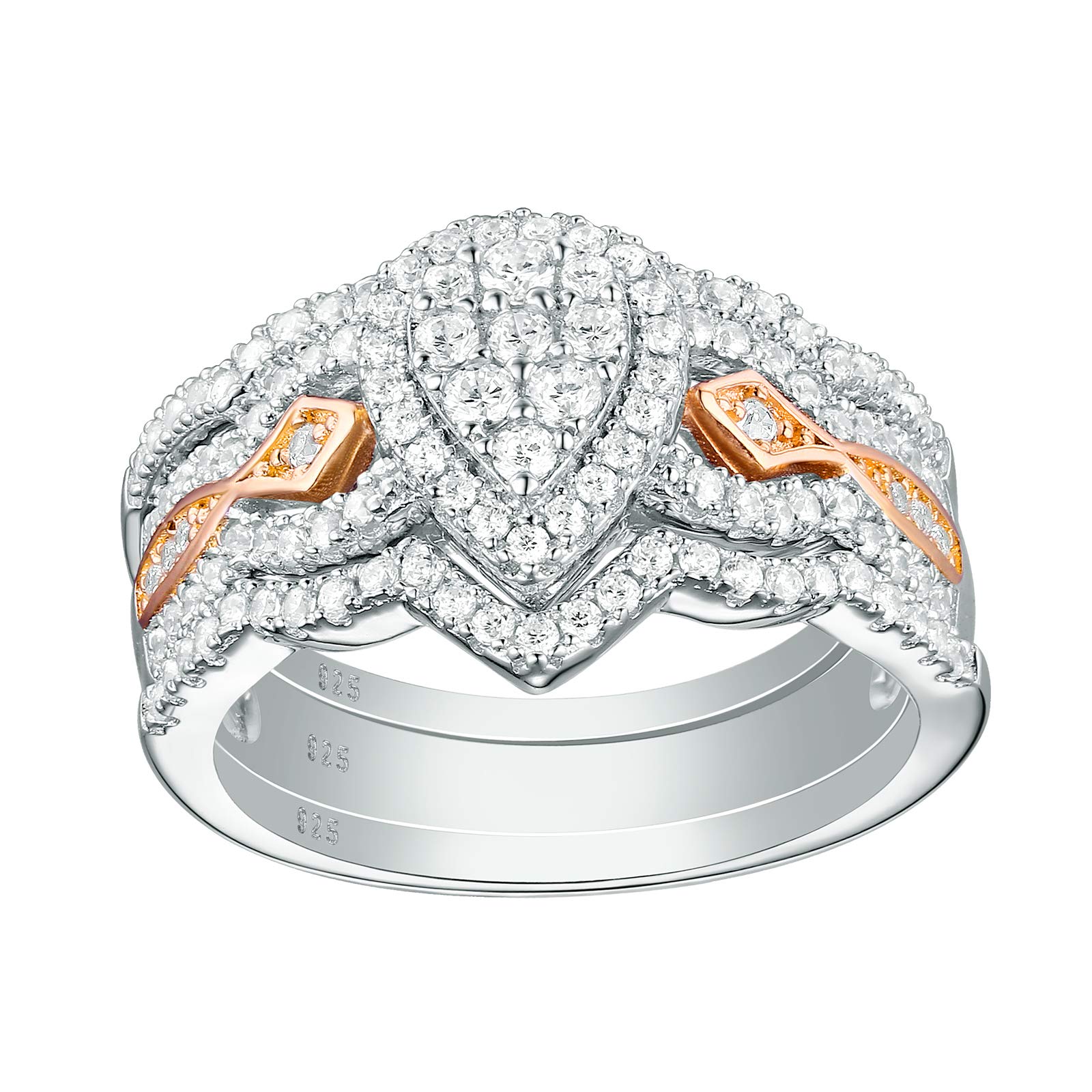 Newshe Pear Bridal Engagement Wedding Ring Set for Women Rose Gold White AAAAA Cz 925 Sterling Silver Size 7