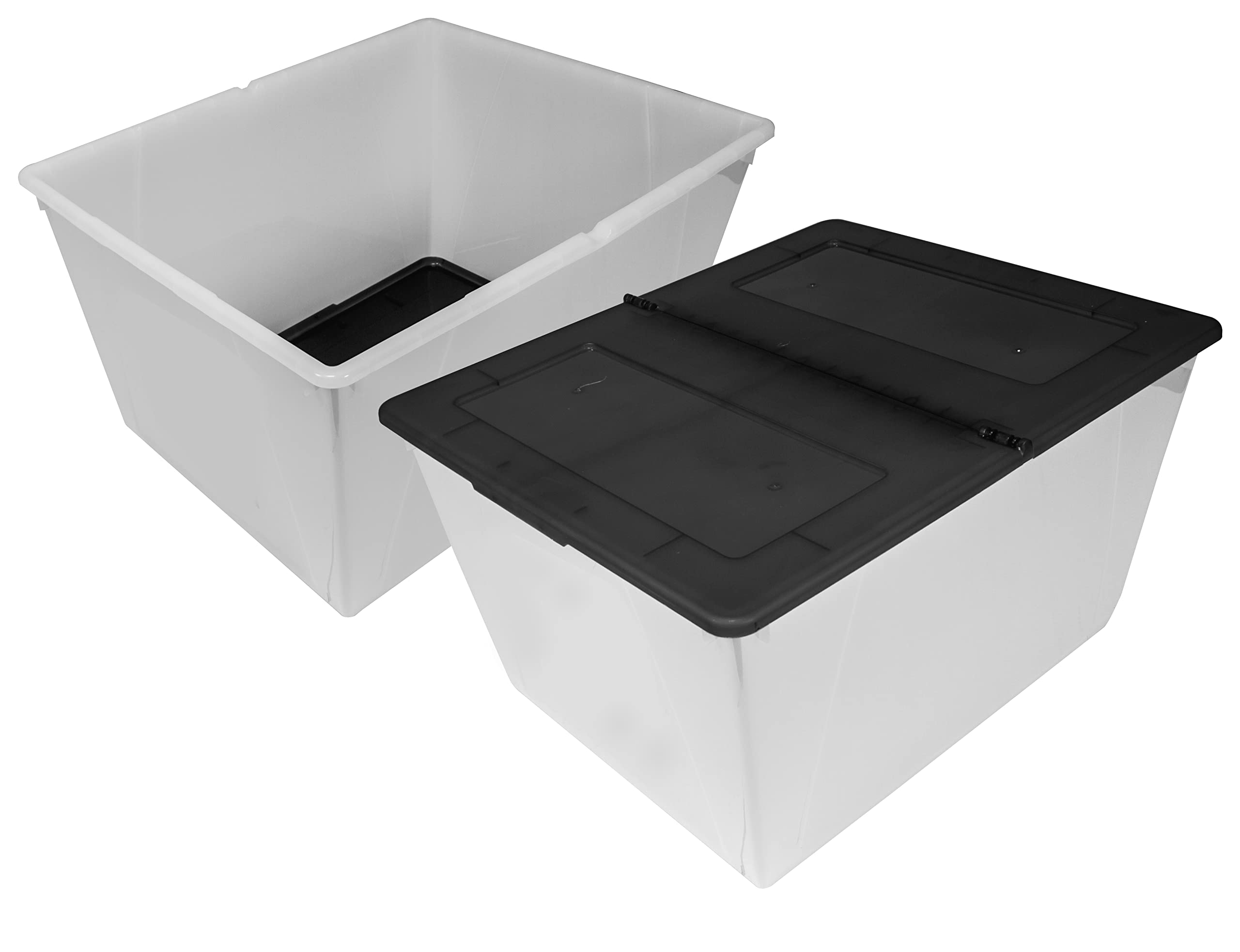 Storex 16 Gallon (60L) Storage Tote with Folding Lid, 22.7 x 18.25 x 12.86 Inches, Frost/Black, 4-Pack (00900A04C)