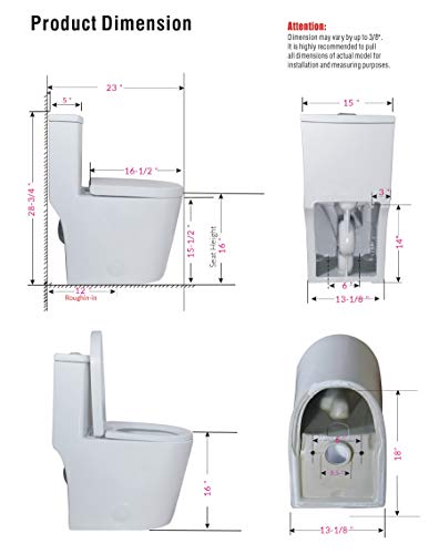 WinZo WZ5089 Compact Round One Piece Toilet 23" Depth,Dual Flush For Small Modern Bathroom 12" Rough-in White