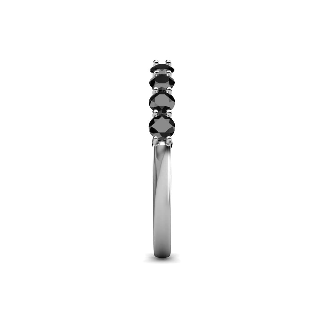 Round Black Diamond 1/2 ctw Women Wedding Band Stackable 14K White Gold-5.0
