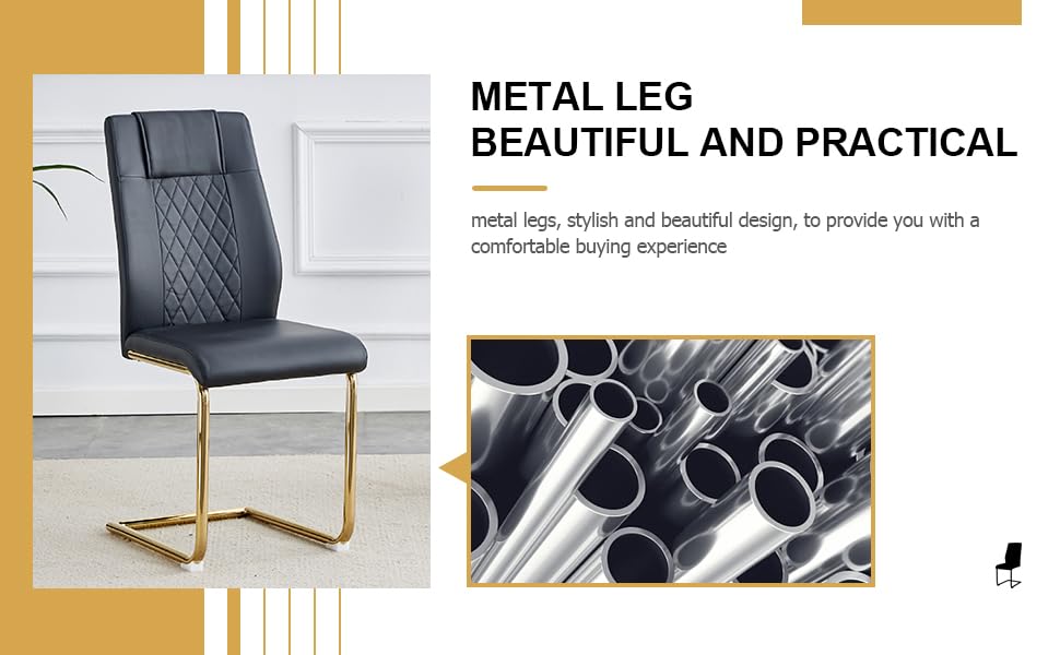 Modern Dining Chairs Set of 4, PU Leather Dining Chairs High Back Upholstered Chairs Ergonomics Dining Chairs with Gold Metal Leg for Kitchens,Living Rooms,Bedrooms,Offices (Black)