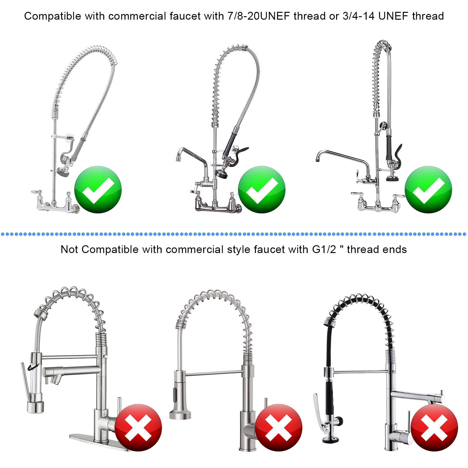 TBER Replacement B-0044-H Pre Rinse Sprayer Hose for TS Brass, 44β Flexible Stainless Commercial Kitchen Sink Faucet Hose with Heat Resistant Grip Handle(Gray)