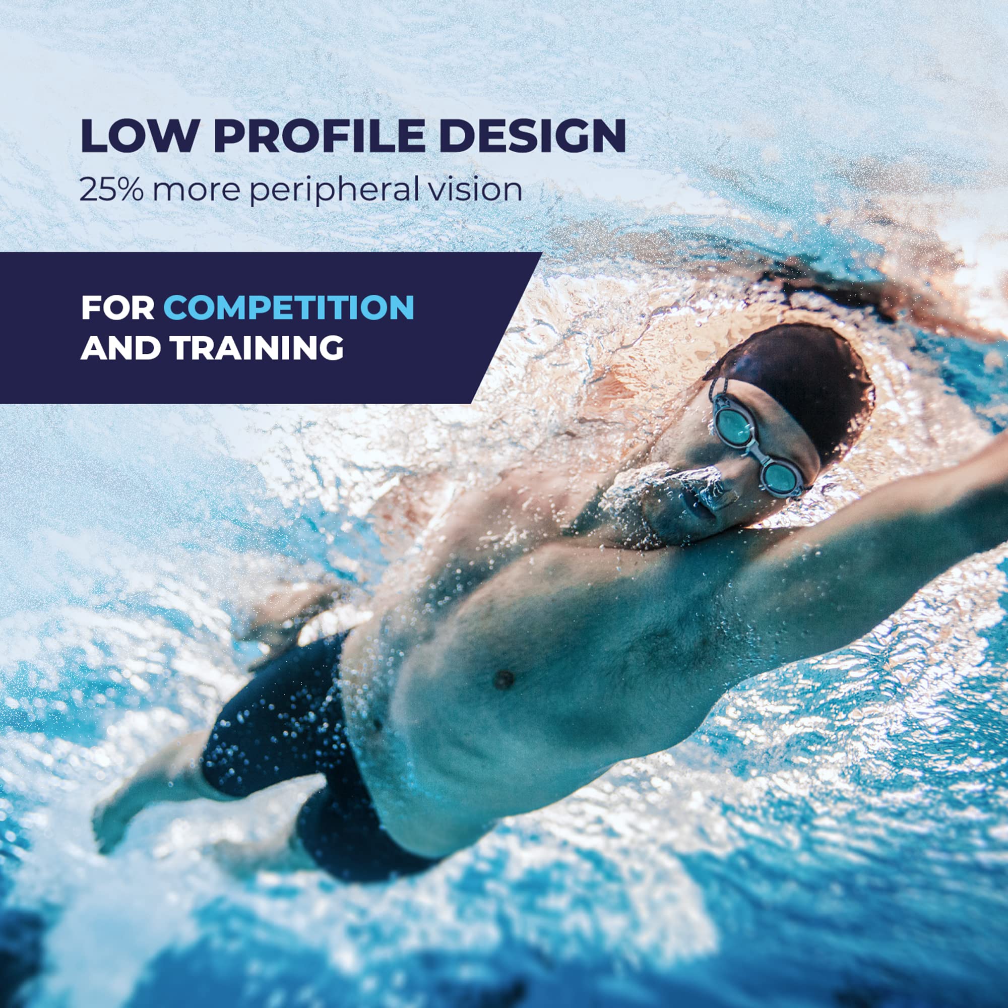 Proswims Anti-Fog Racing Swimming Goggles Blue Lens with Quick Adjustable Elastic Bungee Strap, Hard Case and Bonus Swim Goggles Microfiber Cleaning Cloth