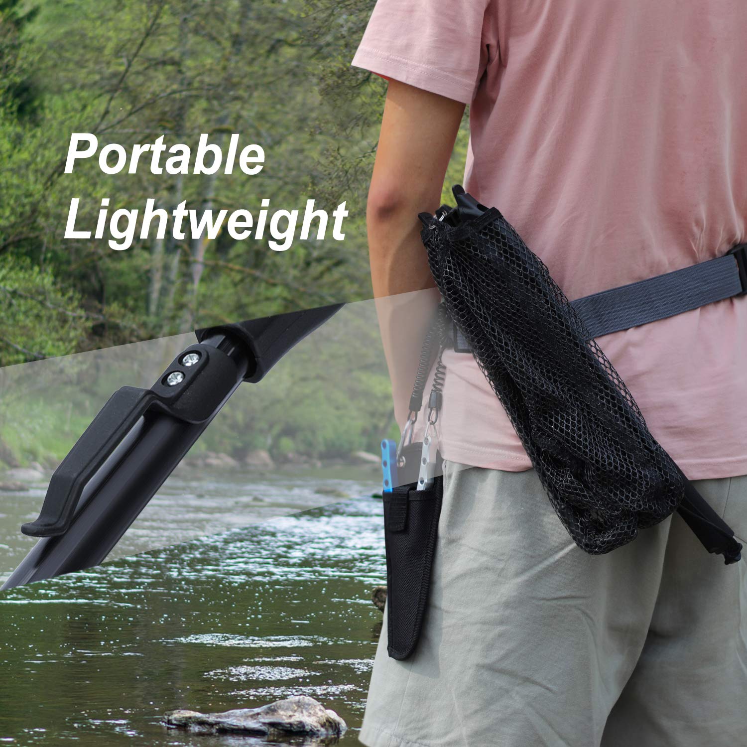 Sougayilang Fishing Net Fish Landing Net, Foldable Collapsible Telescopic Pole, Durable Nylon Material Mesh, Safe Fish Catching or Releasing-RSJ115CM