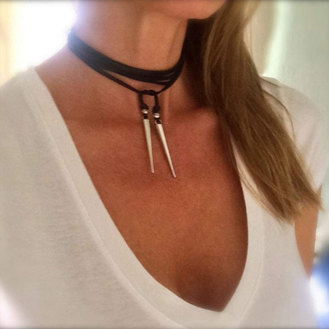 Sakytal Boho Long Choker Necklace Black Wrap Hippie Necklaces Chain Velvet Necklace Jewelry for Women