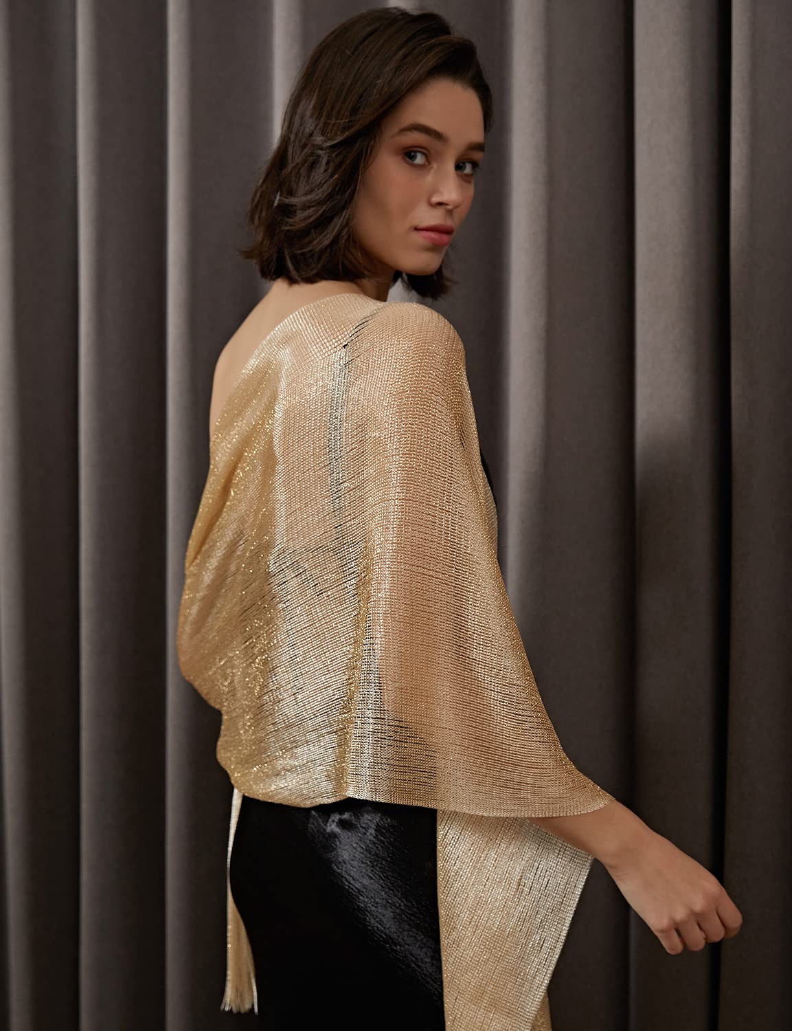 MissShorthair Sparkly Shawls and Wraps for Evening Dresses,Shawl Wraps for Women Wedding Party with Buckle