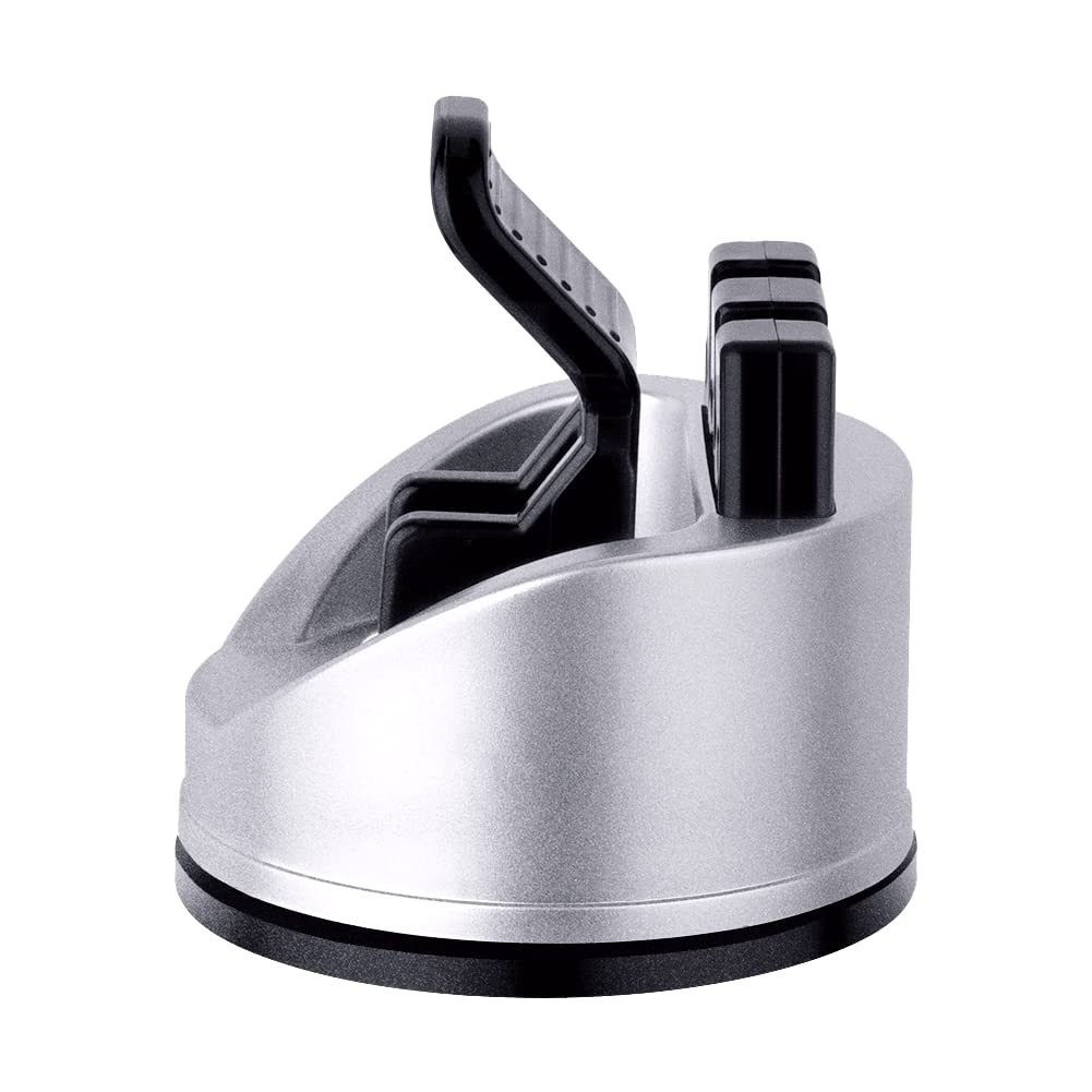 Punucoo Knife Sharpeners, 2-Stage Pocket Knife Sharpener, Suction Cup Knife Sharpener Hands-Free, 10s Quick Sharpening Knife & Scissors Sharpener Silver