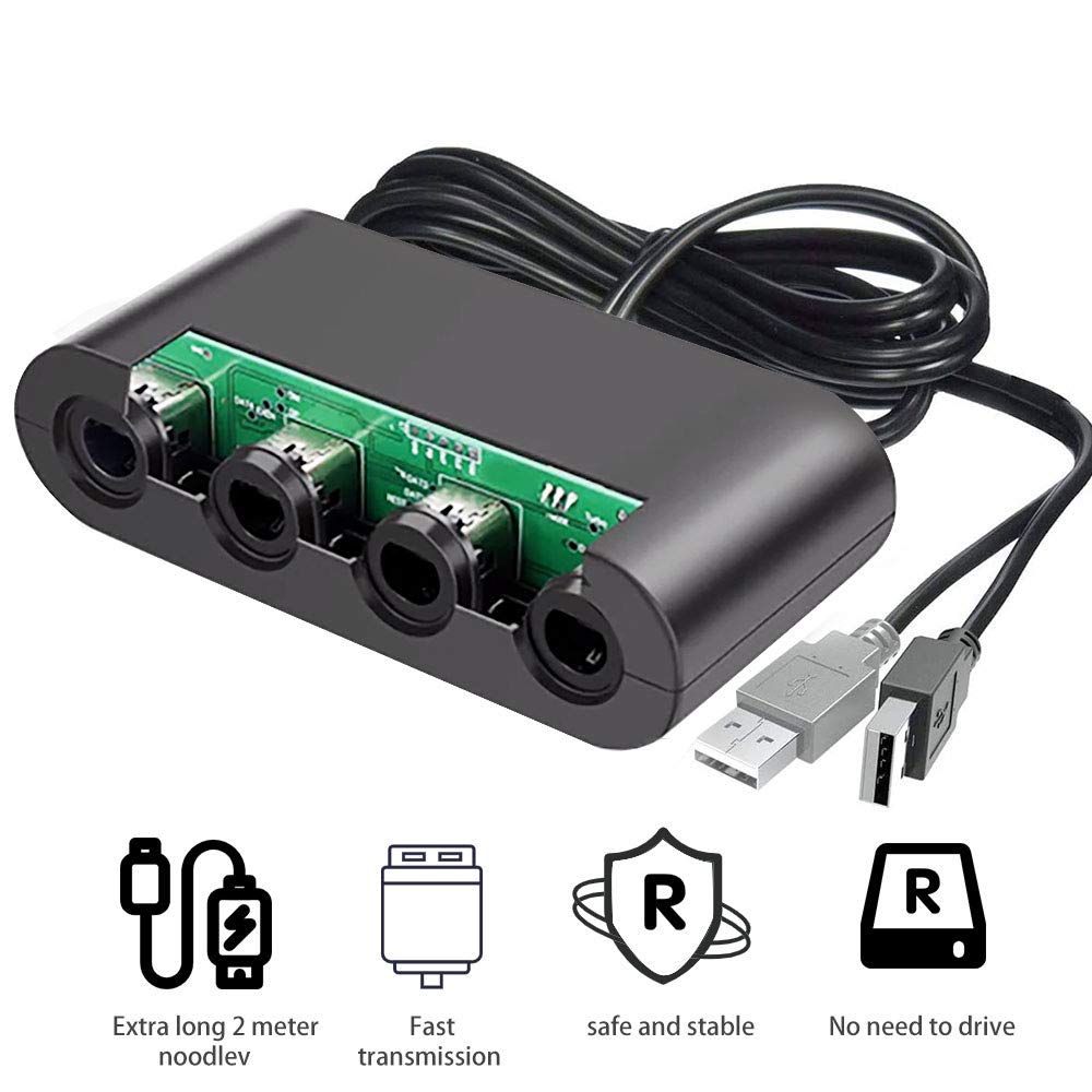 NALENSY Adapter for Gamecube Controller Adapter Compatible Switch/PC/Wii U. Super Smash Bros Switch Gamecube Adapter, Support Turbo and Vibration Features - Four Player