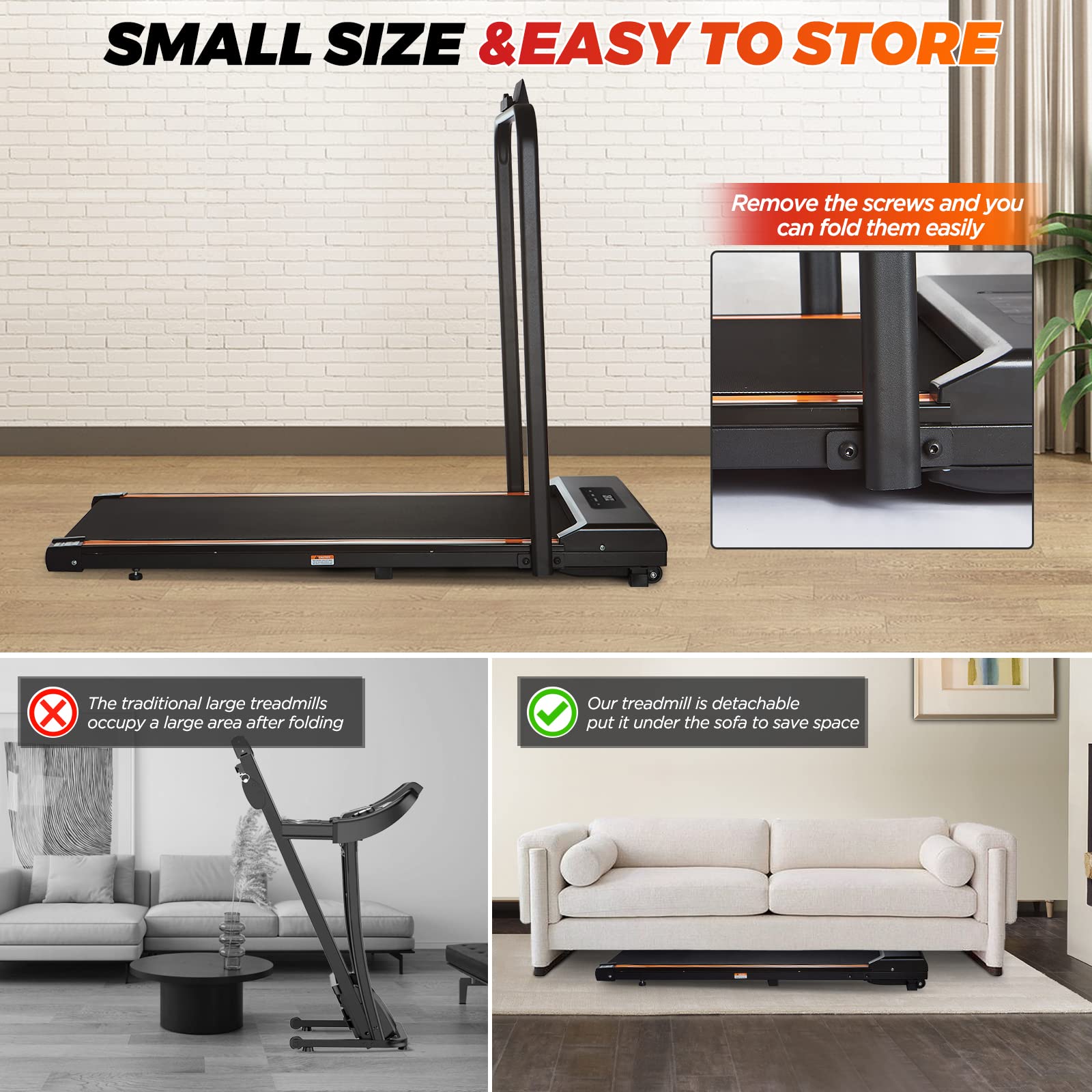 Walking Pad Advzon Under Desk Treadmill 2.0HP Walking Pad Treadmill Under Desk Remote Control with Mobile Phone Holder Free Installation LED Display 2 in 1 DeskTreadmill