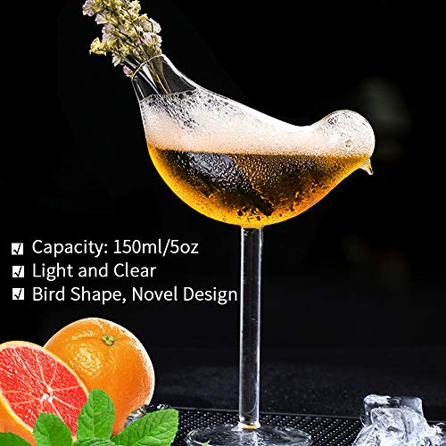 SuproBarware Cocktail Glass - Bird Glass Clear Wine Glasses Set of 2 Goblet Beverage Glass 5 Ounce for Party Wedding