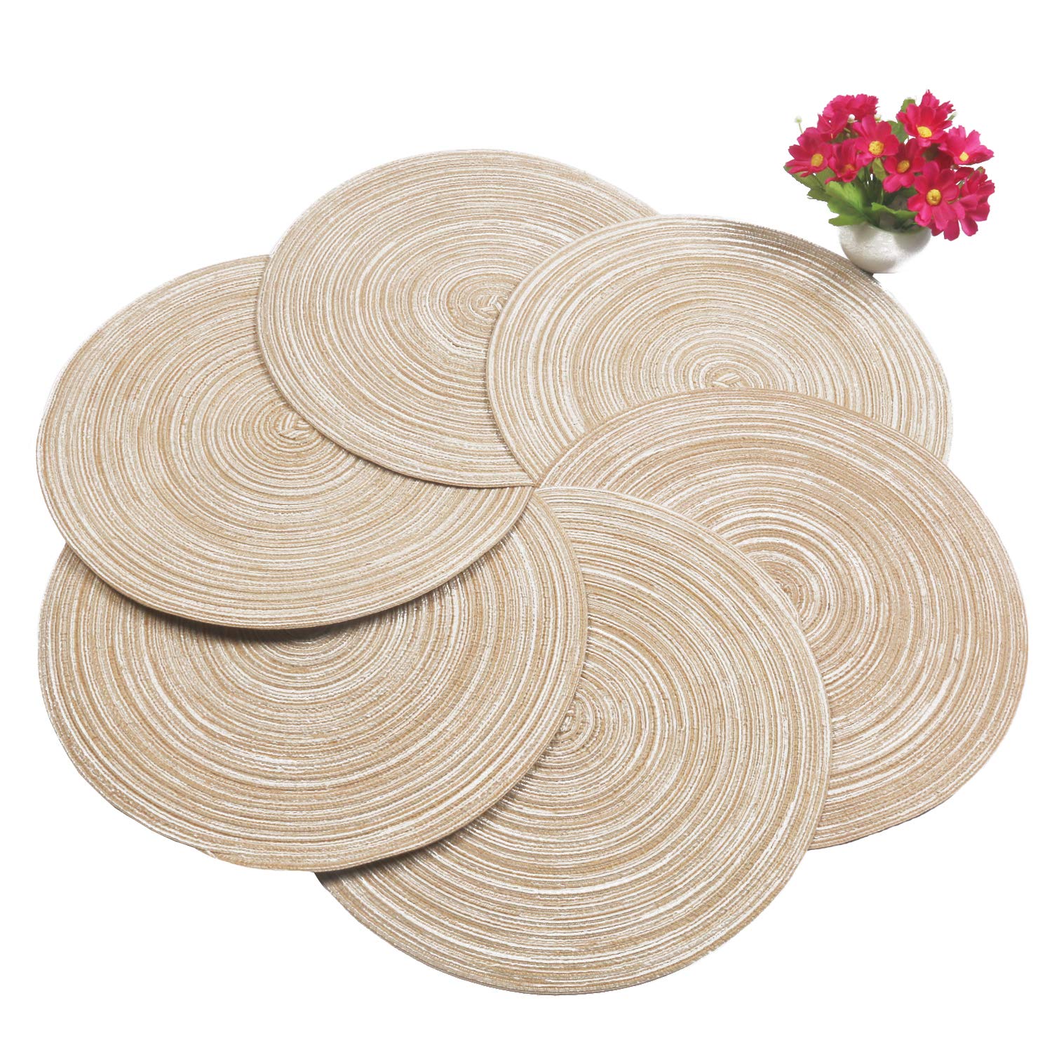 SHACOS Round Braided Placemats Set of 4 Round Table Mats for Dining Tables 15 inch Washable (Beige, 4)