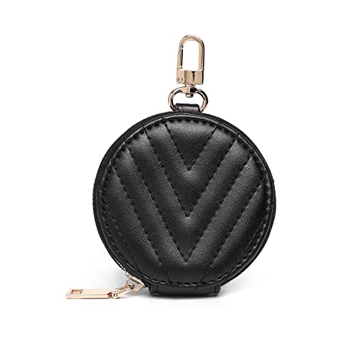 Thick Replacement Purse Strap with Round Quilted Coin Pures Pouch for Crossbody Bag Shoulder Handbags (Black)