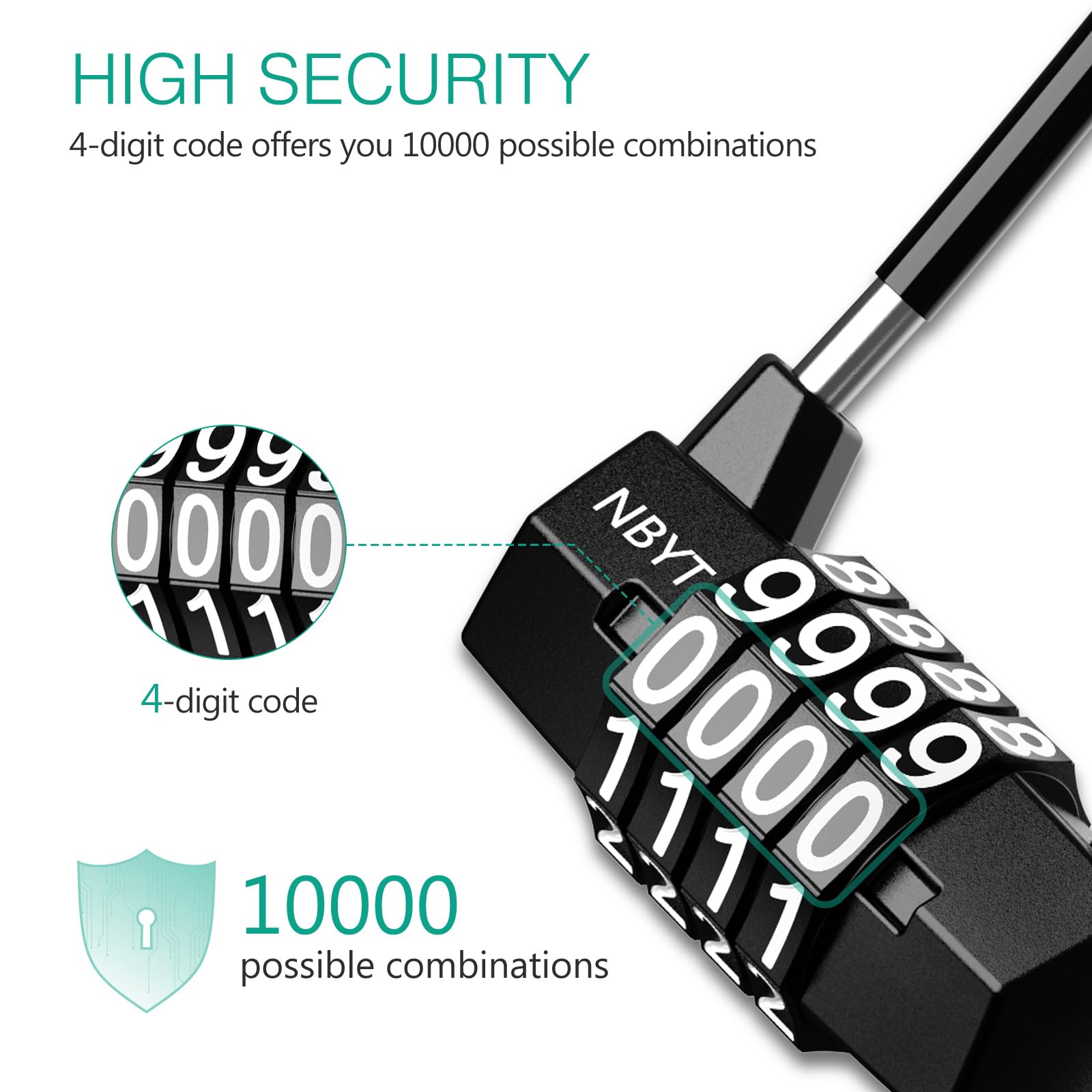 ORIA Cable Locks with Combination, 4 Digit Combination Padlock, Long Shackle Lock, Flexible Steel Cable Rope, Cabinet Lock, School Locker, Black