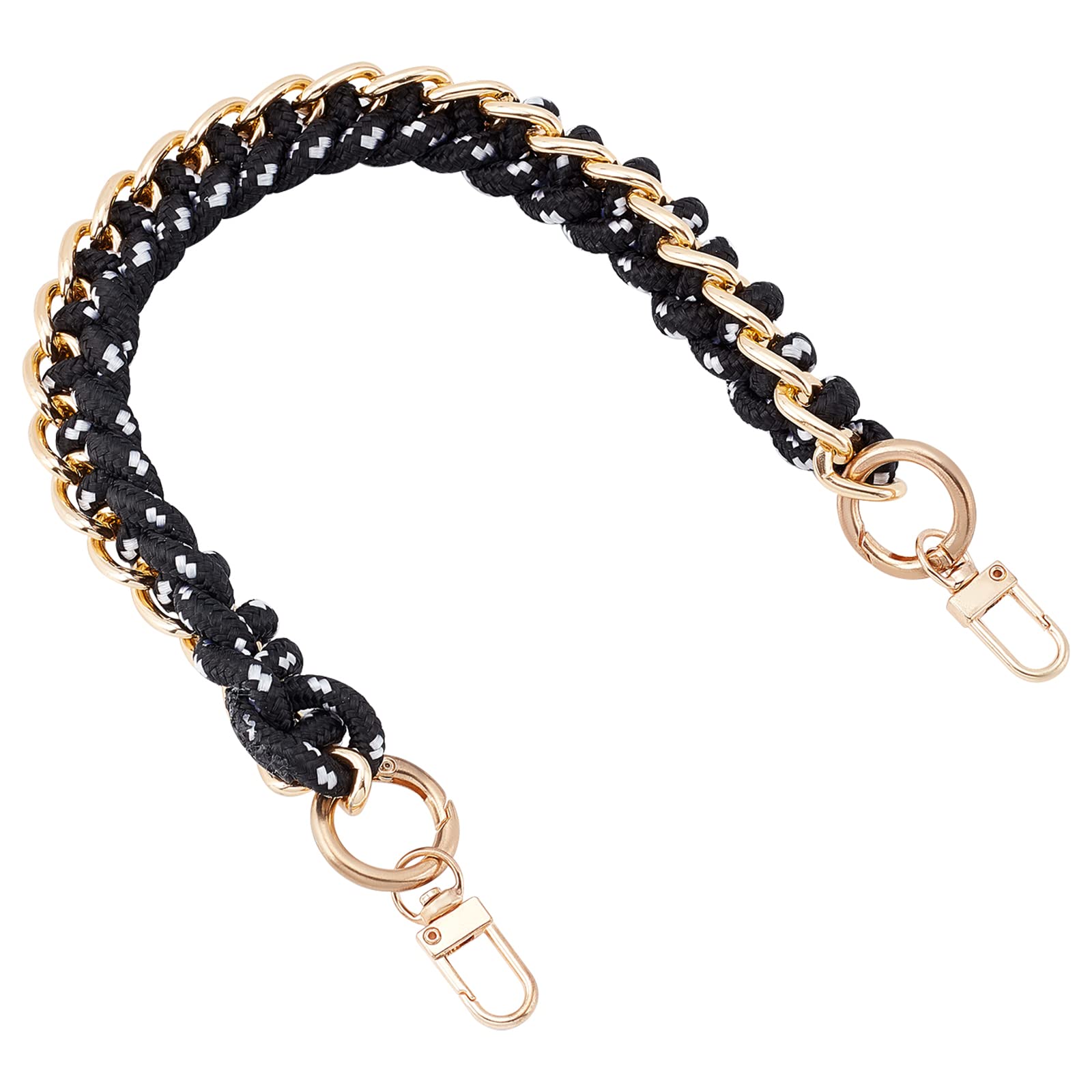 WADORN Braided Purse Handle Strap, 15.7 Inch Black Short Handbag Strap Top Handle Replacement Nylon Woven Satchel Handle with Gold Hardware for LV Beaubourg Hobo Neonoe Pochete Pouch Designer Bag