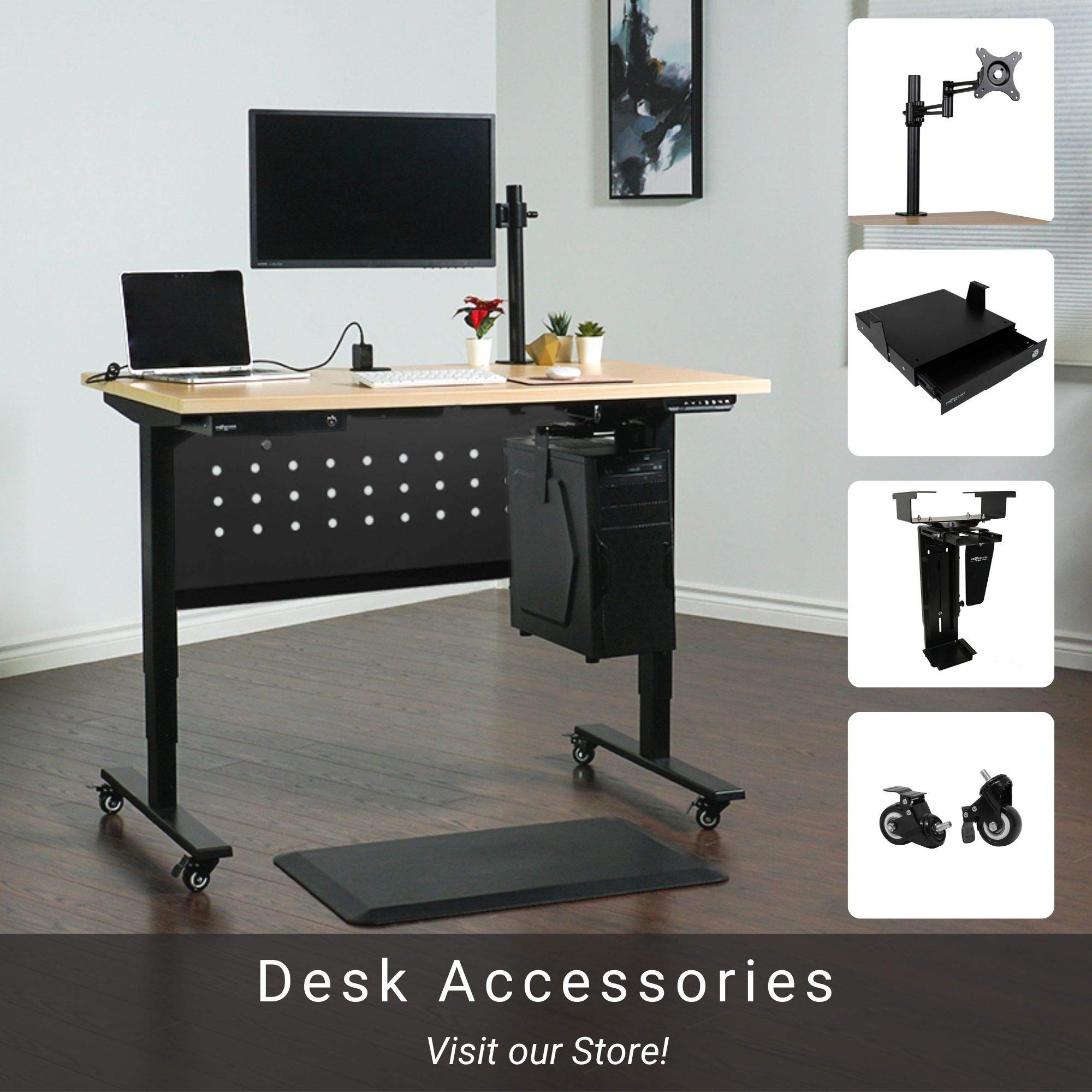 PROGRESSIVE AUTOMATIONS Desk Electric Standing Desk, Dual Motor Adjustable Height Stand up Desk 48x30 - Maple Woodline, White Frame