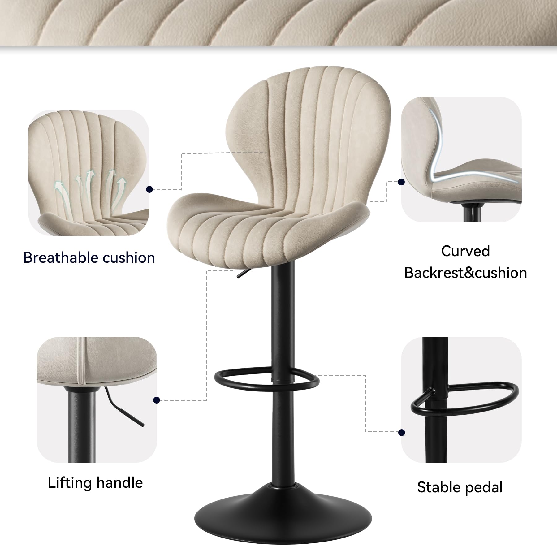 Nalupatio Bar Stools Set of 2 Modern Swivel Bar Chairs, Barstools Counter Height with High Backrest, Easy 3-5 Minute Assembly for Bar, Kitchen, Dining Room Beige