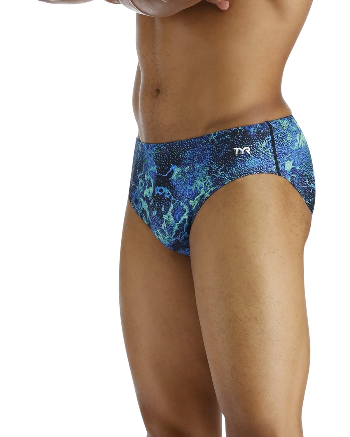 TYR Men's Standard Durafast Lite Racer Brief Swimsuit, Diploria Green/Blue, 30