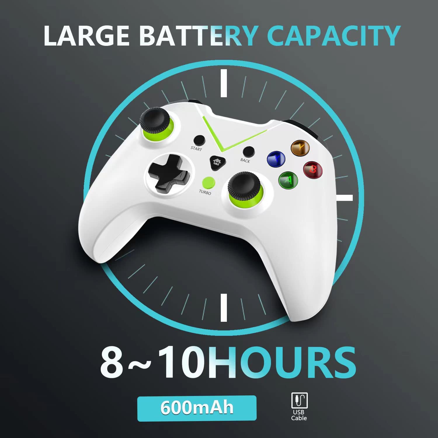 vebesco Xbox Controller - Turbo Gaming Controller, 2.4GHz Wireless High Data Rate Connection, Built with 2 Vibration Motors, Compatible with Xbox one, Xbox Series and PC Windows 7/8/10/XP, white
