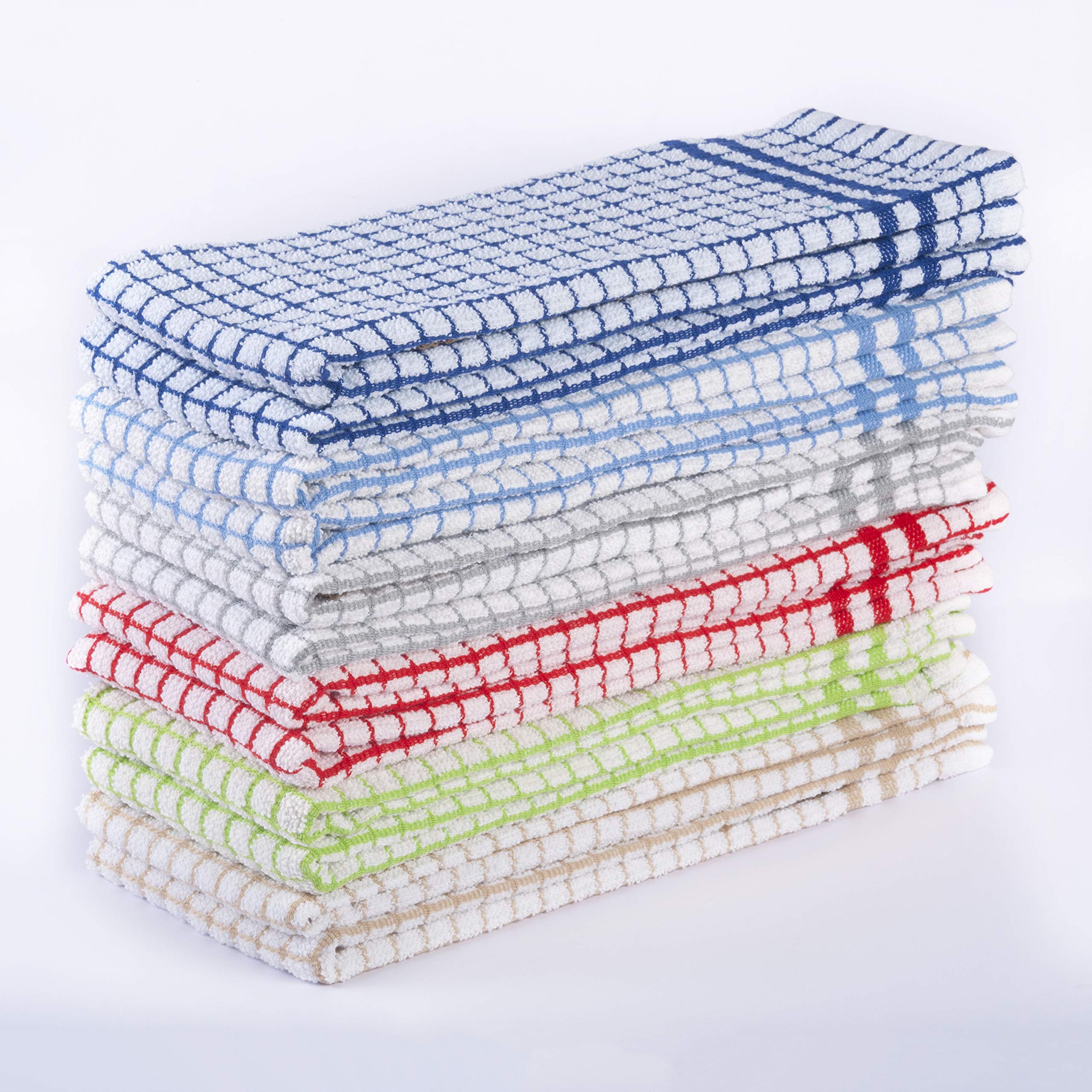 Neolino Terry Kitchen Towels, 100% Cotton Kitchen Dish Towels, Set of 12 (15 x 25 Inches)-400 GSM - Absorbent Kitchen Towels perfect for Every Day Use - Multi Coloured