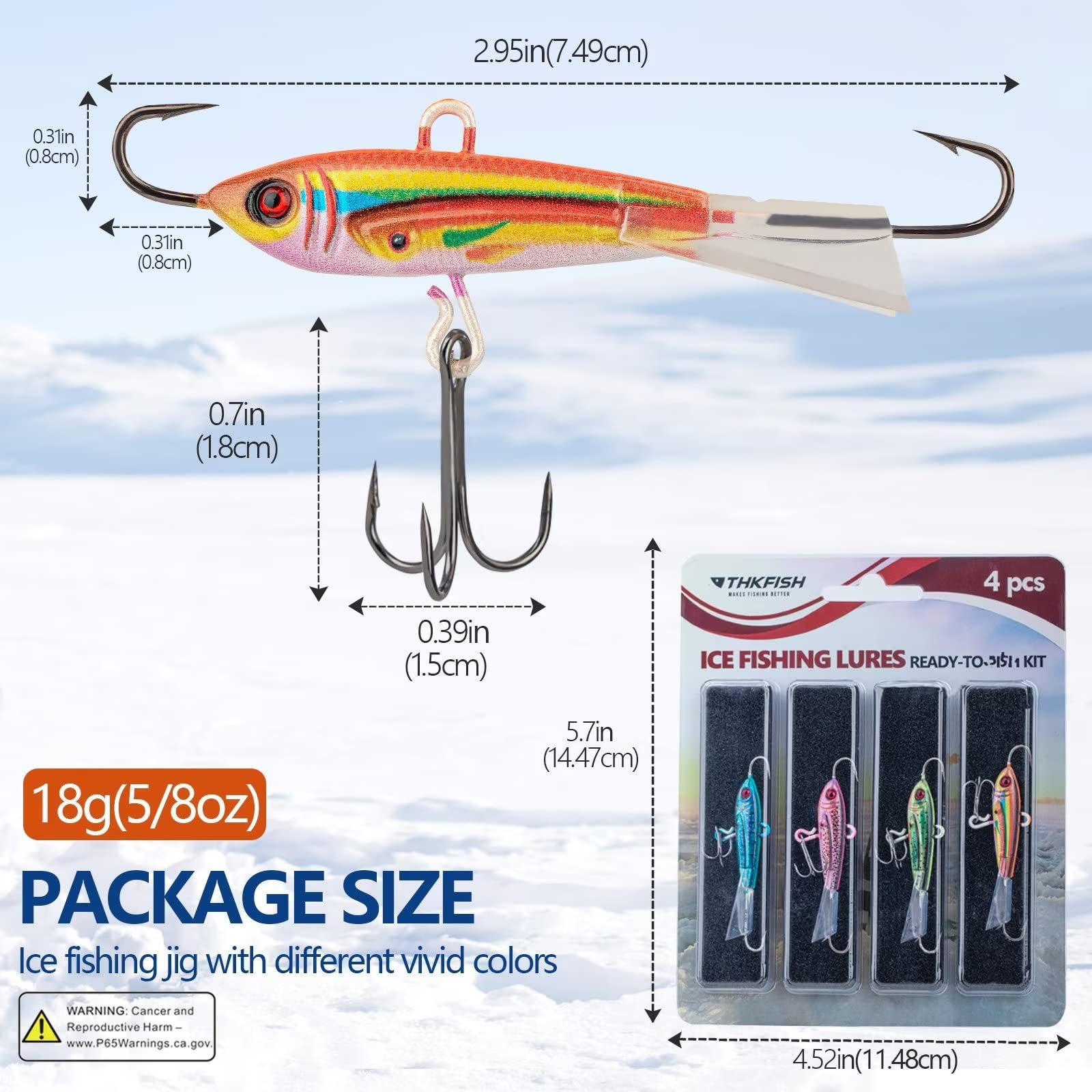 THKFISH Ice Fishing Jigs Vertical Jigs Kit Ice Fishing Tackle B-18g+D-18g