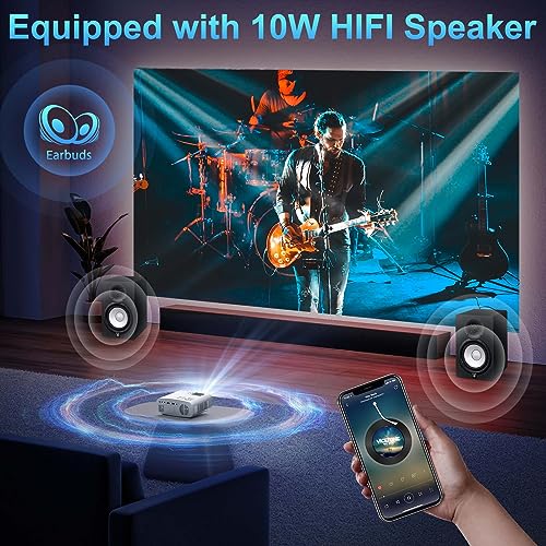 Projector with WiFi and Bluetooth, Native 1080P Music Projector,10000L Portable Outdoor Projector Support 4K Home Theater,300”Projection Display Projector Compatible with HDMI/iOS & Android/PC