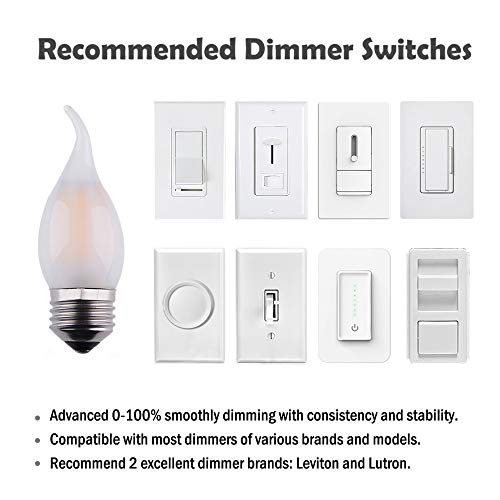OPALRAY C35 4W(40W Incandescent Equivalent) LED Candelabra Bulb, LED Filament Light, Normal E26 Base, 2700K Warm White Light, Dimmable, Frosted Glass, Flame Tip, 5 Pack