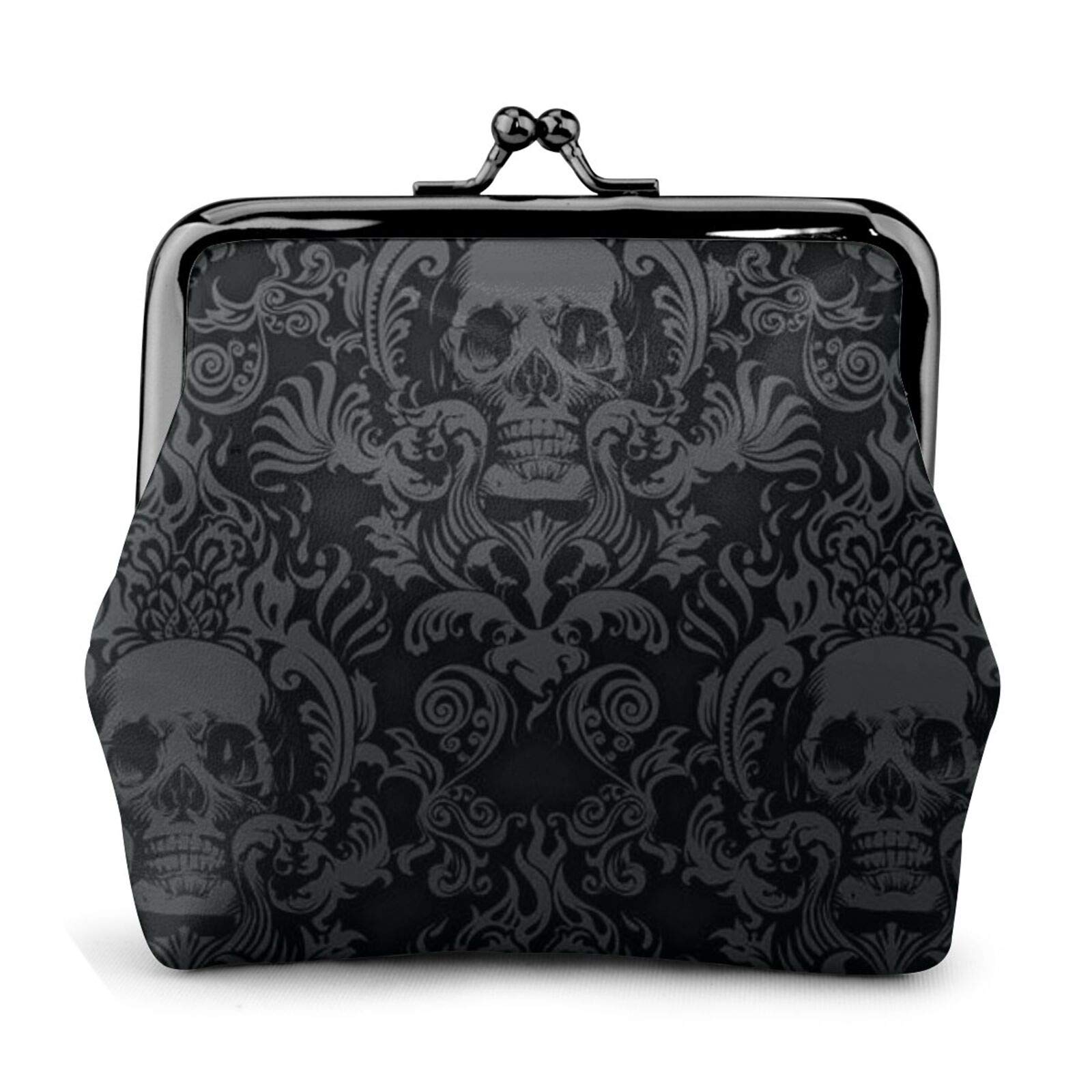 Skull Wallet for Women Leather Gothic Coin Purses Pouch Kiss-Lock Change Travel Makeup Wallets