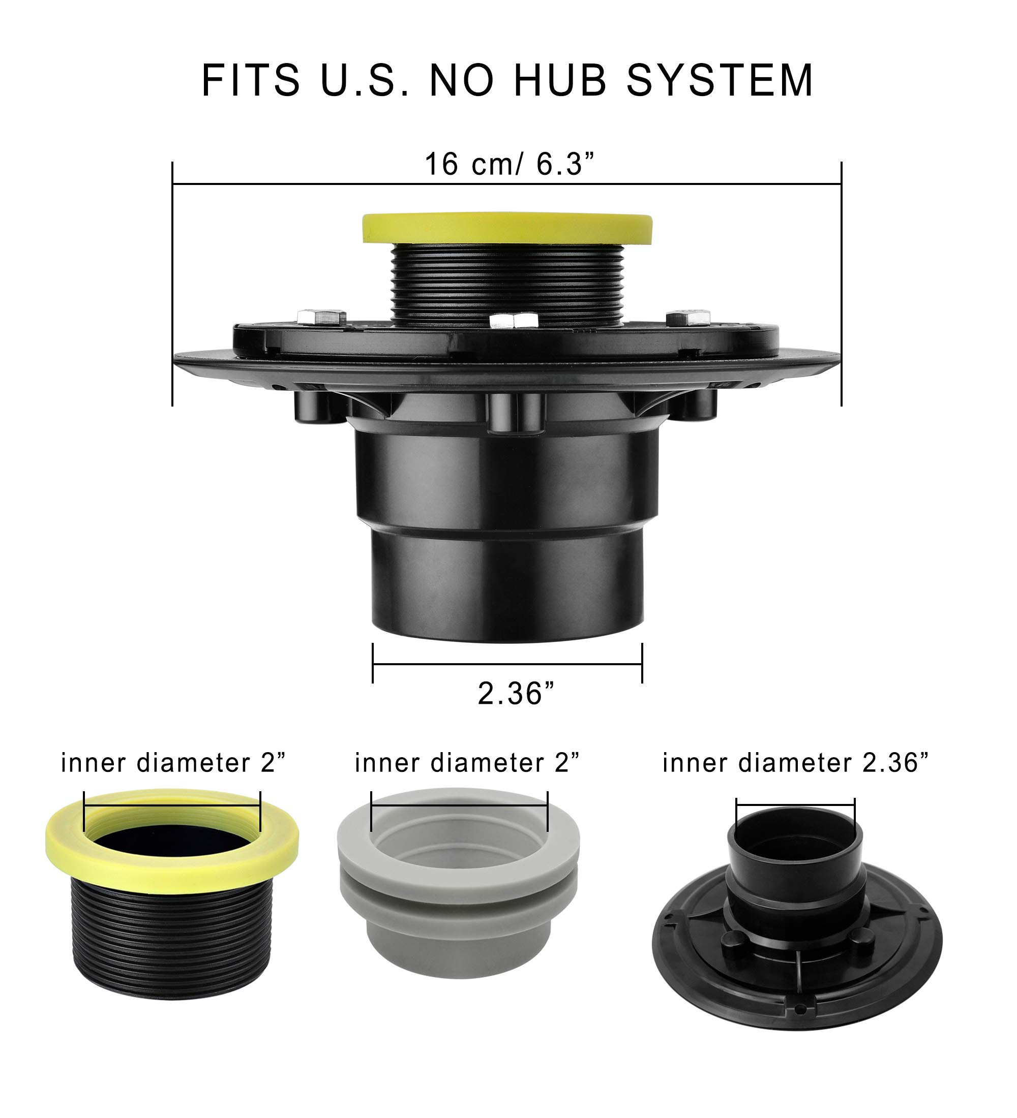 Orhemus 2 inch Shower Drain Base Flange Kit with Rubber Coupler Gasket, Threaded Adjustable Ring Adaptor for No Hub Square Linear Floor Drain Installation