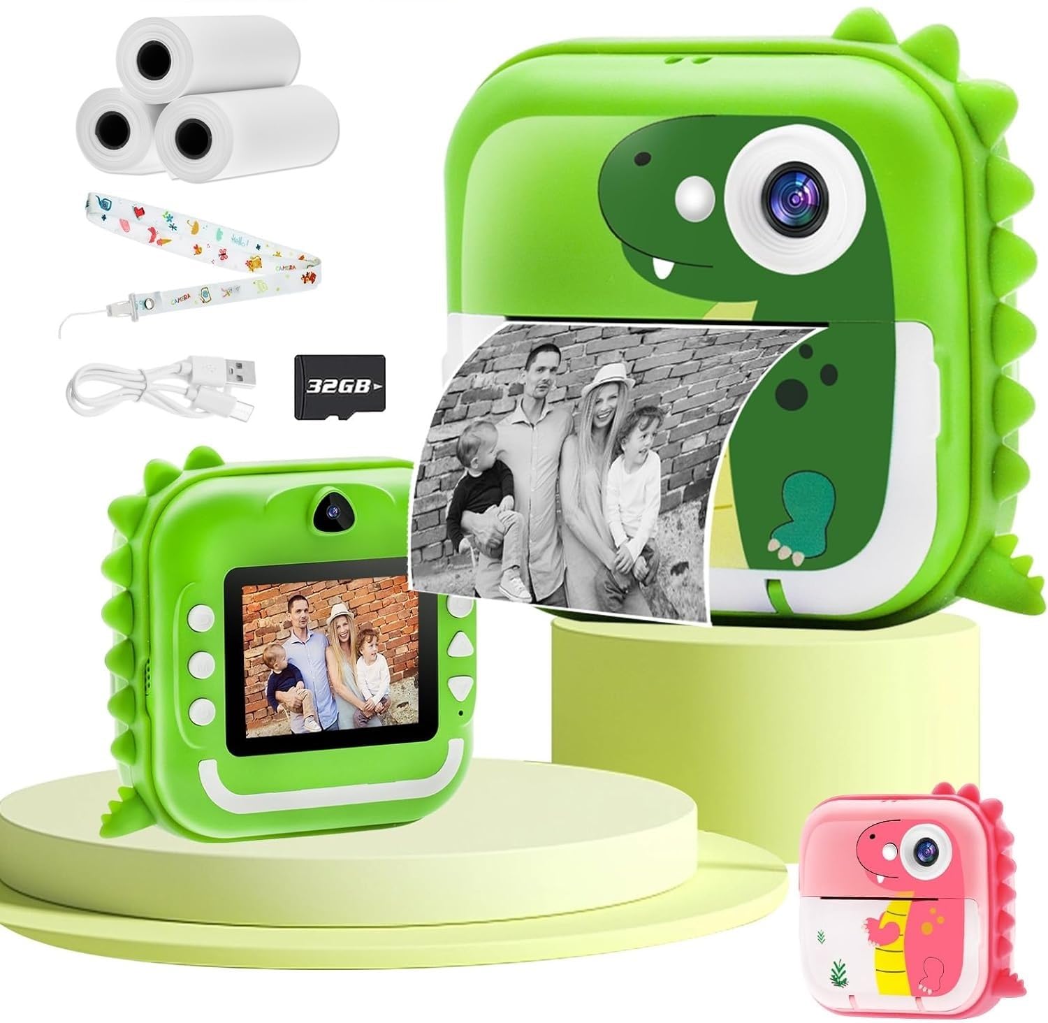 Nameer kids camera instant print,1080P HD Digital Camera with 32G SD Card,24MP Photography and selfies,Toddler Portable Camera Toy Age 3-14,Birthday for 3-14 Year Old Girls Boys-Green
