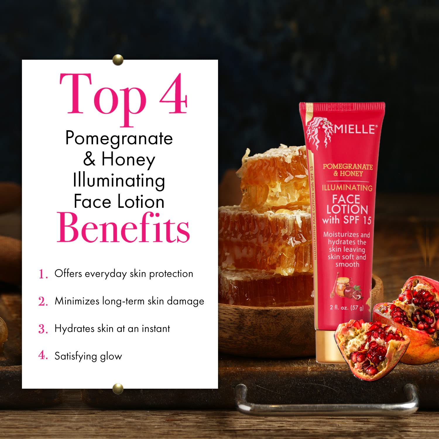 Mielle Organics Pomegranate & Honey Illuminating Face Lotion w/SPF 15, 2 Ounces