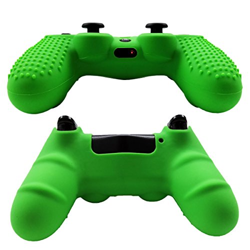 PS4 Controller Grips,Pandaren Studded Anti-Slip Silicone Cover Skin Set Compatible for PS4 /Slim/PRO Controller(Skin x 2 + FPS PRO Thumb Grips x 8)(Green, Purple)