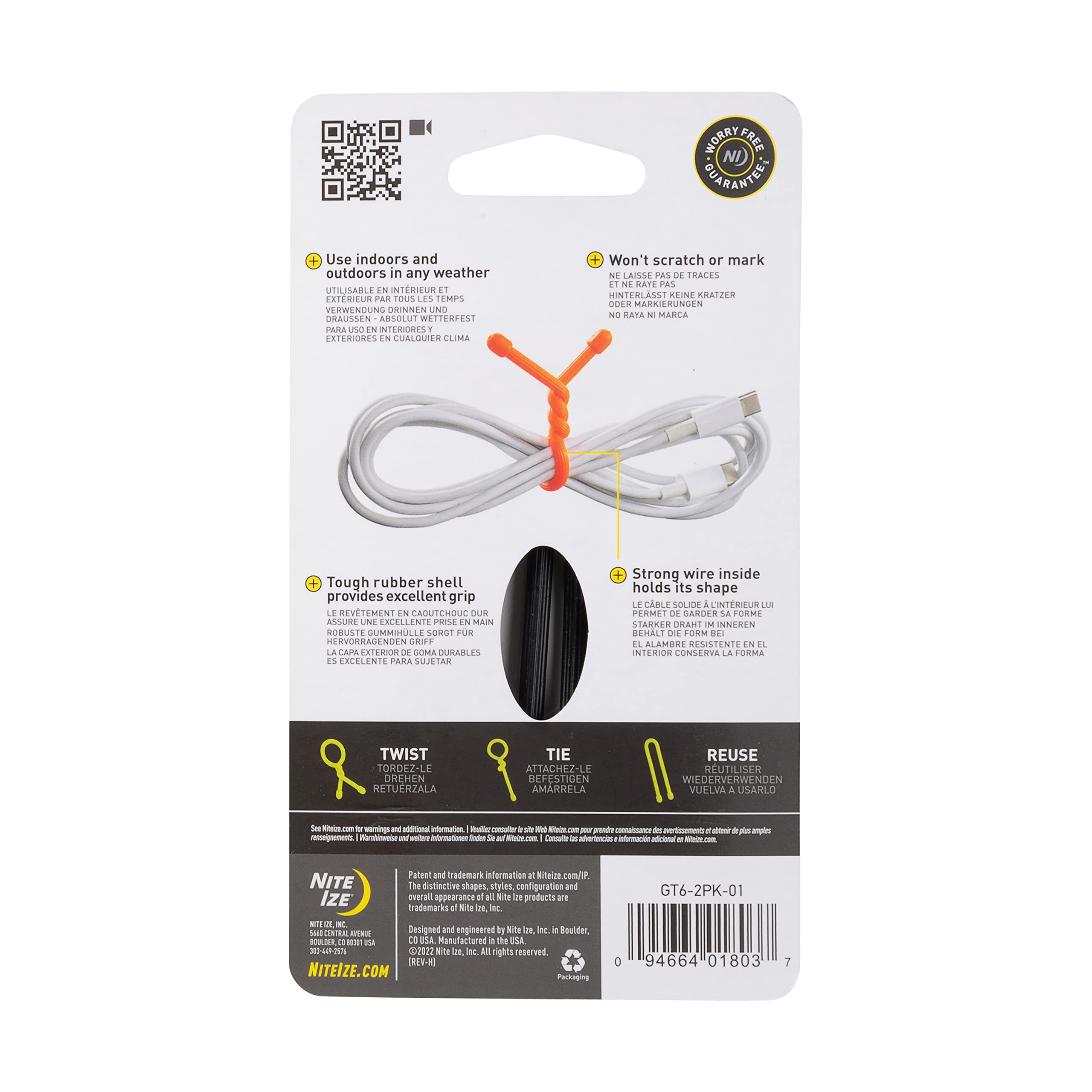 Nite Ize GT6-2PK-01 Original Gear Rubber Twist Tie, 2 Count (Pack of 1), Black