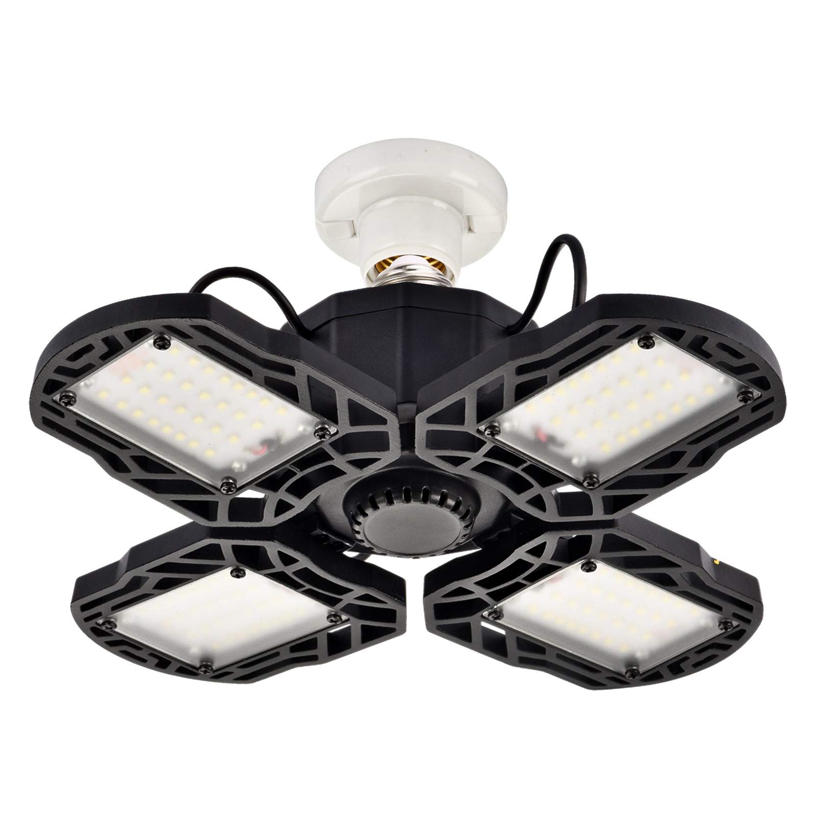 NOQ 120W LED Garage Lights Four Leaf Deformable Adjustable E26/E27 12000LM 6000k Daylight 4 Panels Ultra-Bright Lighting