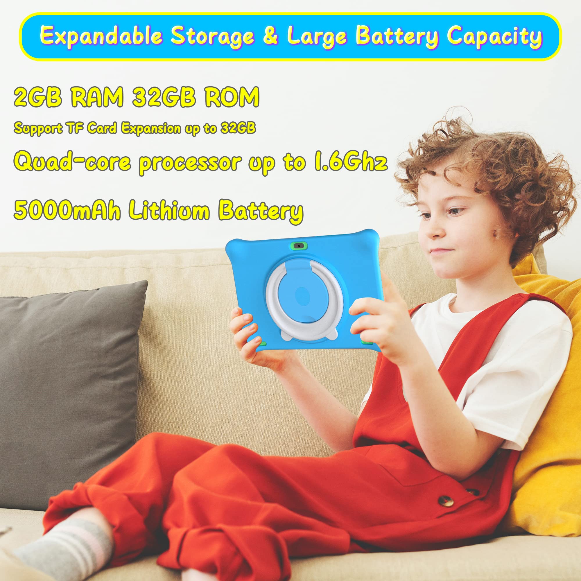 SGIN Tablet for Kids, 2GB RAM 64GB ROM, 10 Inch Android 12 Kids Tablet with Case with Parental Control APP, Dual Camera, WiFi, Educational Games,iWawa Pre Installed (Sky Blue)