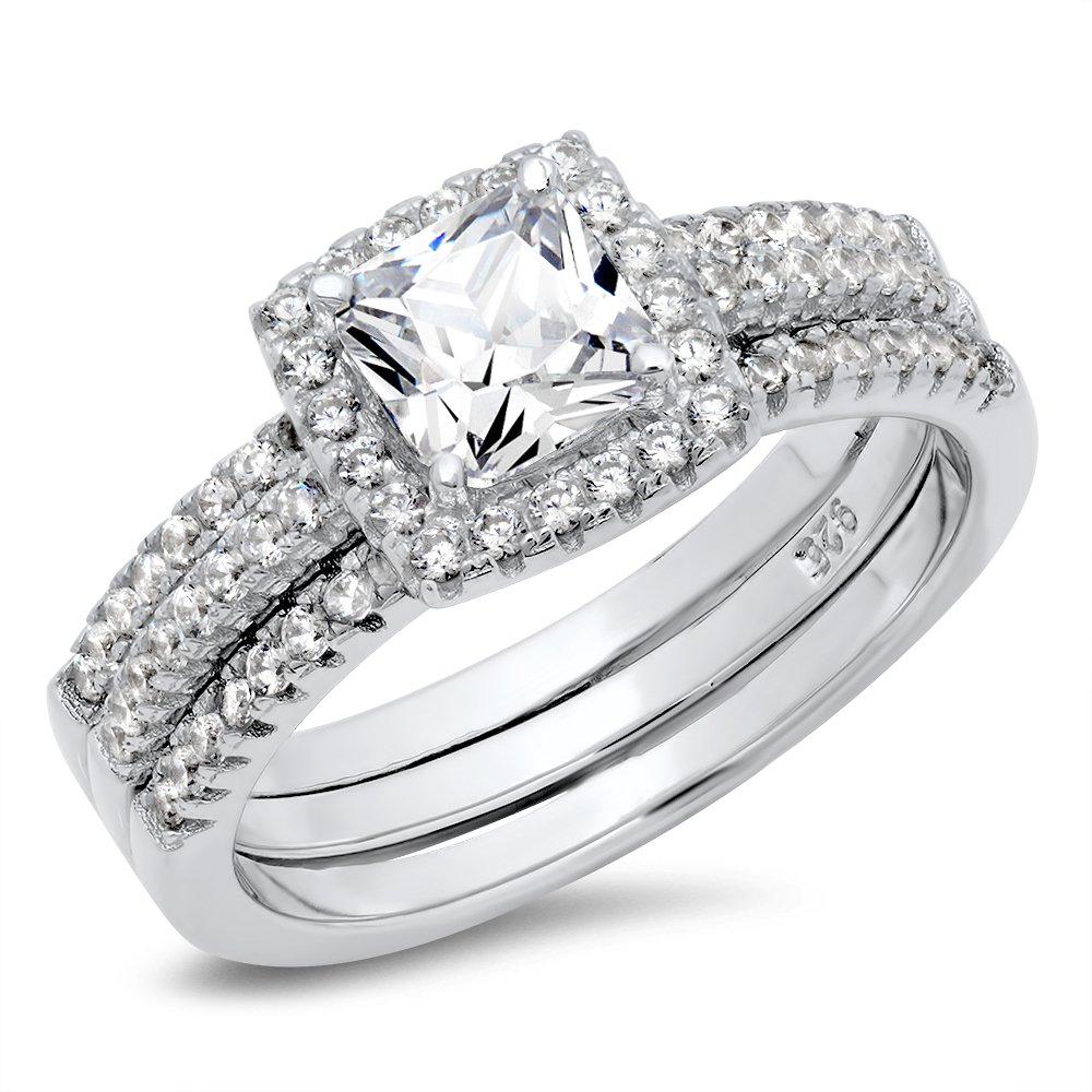 Metal Factory 925 Sterling Silver Cushion Cubic Zirconia CZ 2Pc Halo Wedding Engagement Ring Insert Set (5)