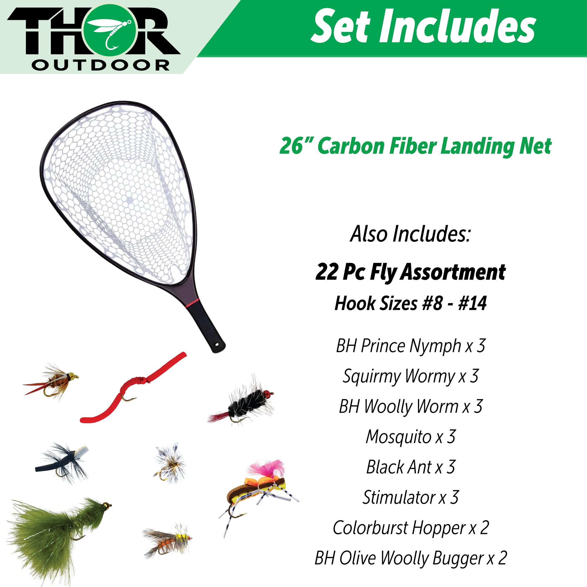 Thor Outdoor Carbon Fiber Fly Fishing Landing Net - Beautifully Made - Ultralight - Catch and Release Net with Soft Rubber Tangle Free Mesh (26 Inch)