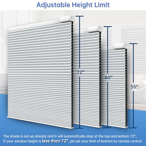 Motorized Cellular Shades with Remote【Free Solar Panel】 100% Blackout Cellular Shades, Smart Honeycomb Shades Cordless Room Darkening Shades, 29" Wx64 H, White
