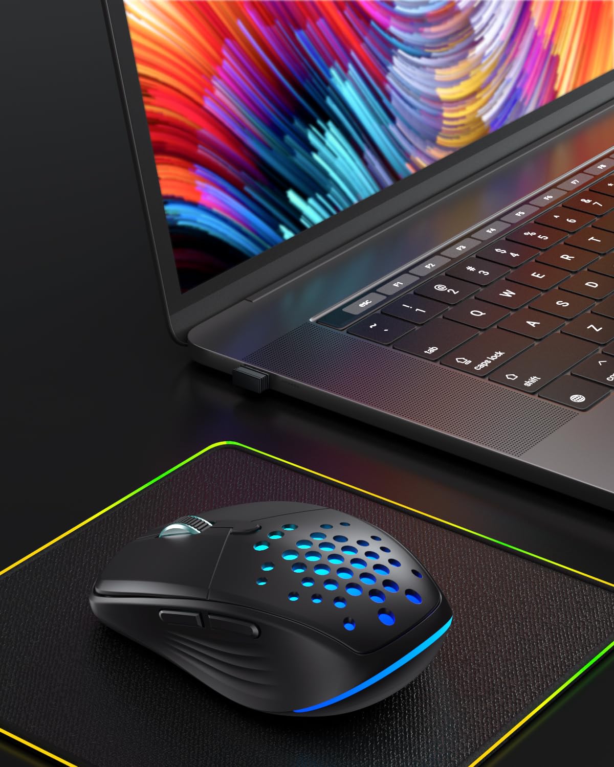 UHURU Wireless Mouse for Laptop, 2.4G Rechargeable LED Mouse, Small Computer Mice with Silent Click,3 Adjustable DPI, 6 Buttons, Compatible with Windows Chromebook (Black) (UGM-03)