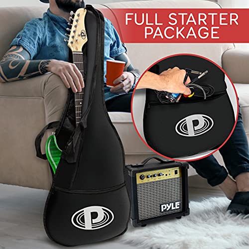 Pyle Electric Guitar Kit with Amp, Full Size Instrument with Humbucker Pickups, Guitarra Electrica Amplifier and Beginner Bundle Accessories, 39" Legacy Green
